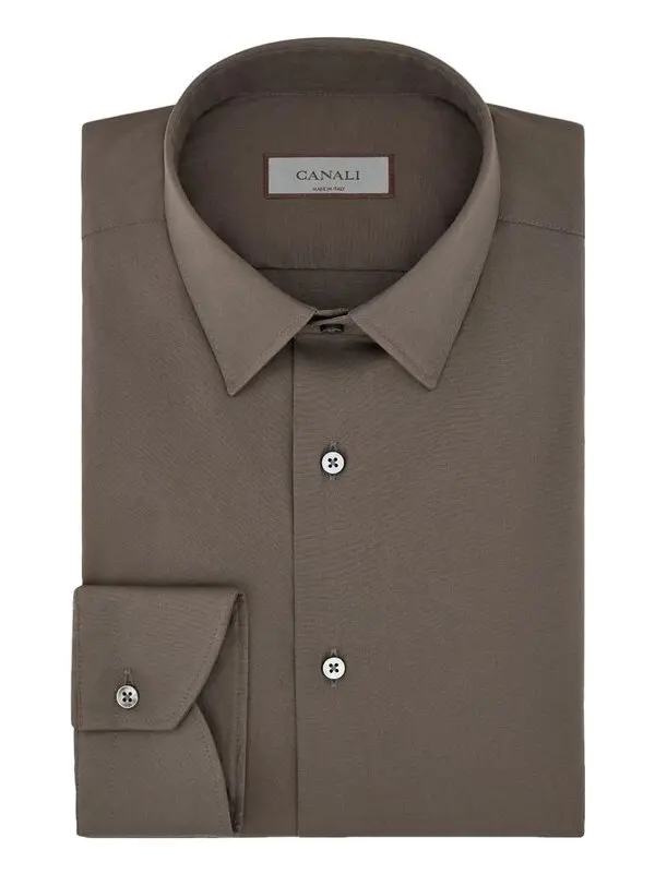 Canali Regular Fit Shirt In Stretch Cotton - Brown