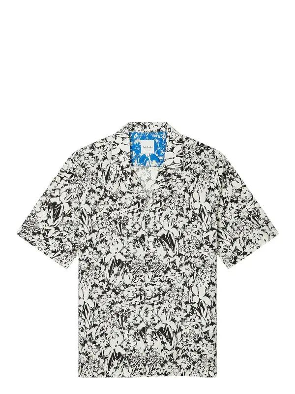 Paul Smith Black And 'avant Garden' Print Short-sleeve Shirt - White