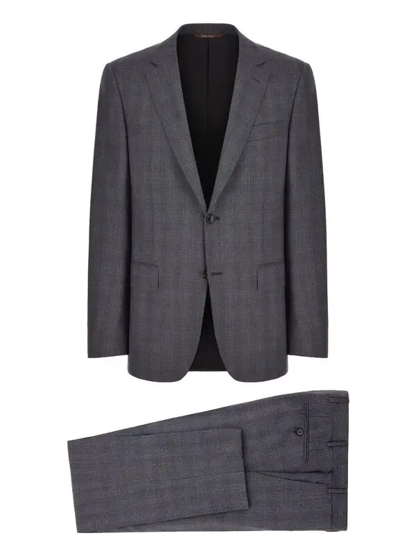Canali Gray And Green Brianza Regular-fit Suit In Pure Wool - Grey