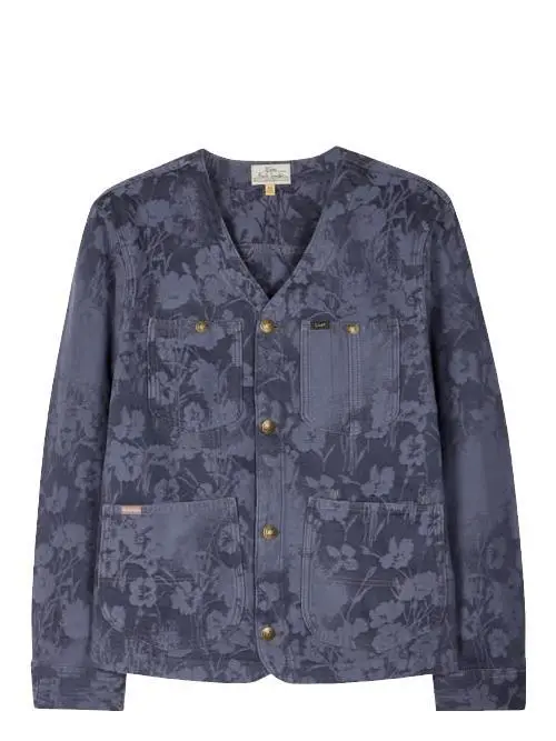 PAUL SMITH + LEE Jacquard Collarless Chore Coat - Blue