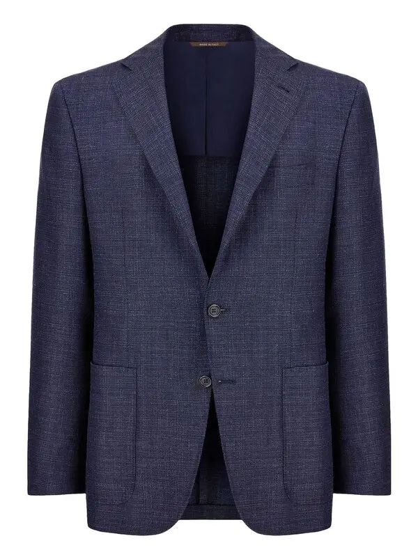Canali Kei Blazer In Wool, Silk And Linen - Blue