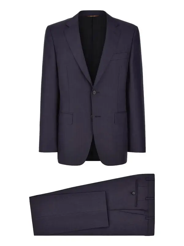 Canali Navy Pure Wool Suit With Single-breasted Two-button Jacket - Blue