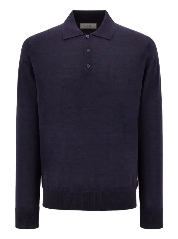 Canali Dark Navy Polo In Wool-silk-cashmere Blend - Blue