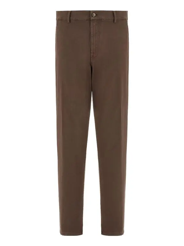 Canali Dark Tapered Fit Comfort Cotton Twill Chinos - Brown