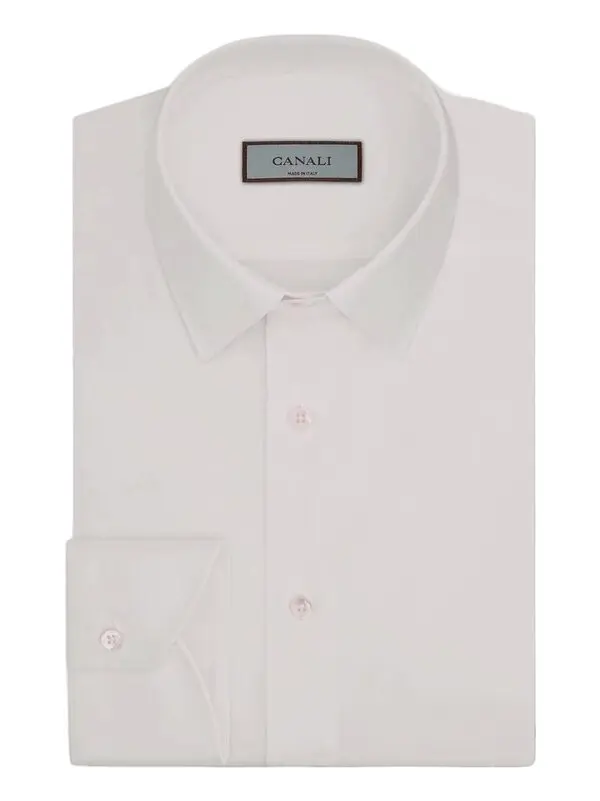 Canali Stretch Cotton-blend Shirt With Pointed Collar - White