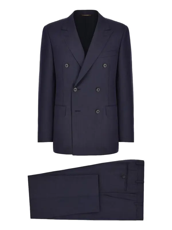 Canali Navy Suit In Pure 160's Wool With Double-breasted Jacket - Blue