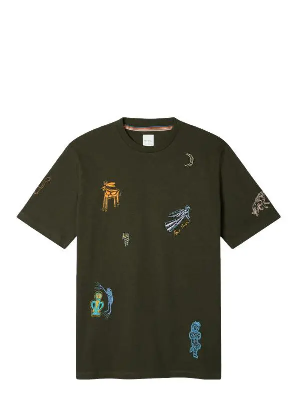 Paul Smith Charcoal Embroidered 'little Beasts' T-shirt - Black