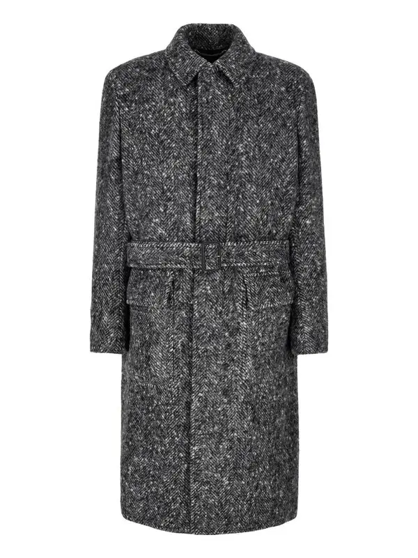Canali Baby Alpaca And Wool Blend Belted Coat With Leather Details - Black
