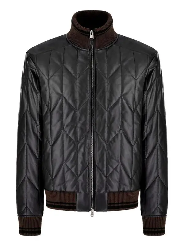 Canali Lambskin Quilted Bomber Jacket - Black