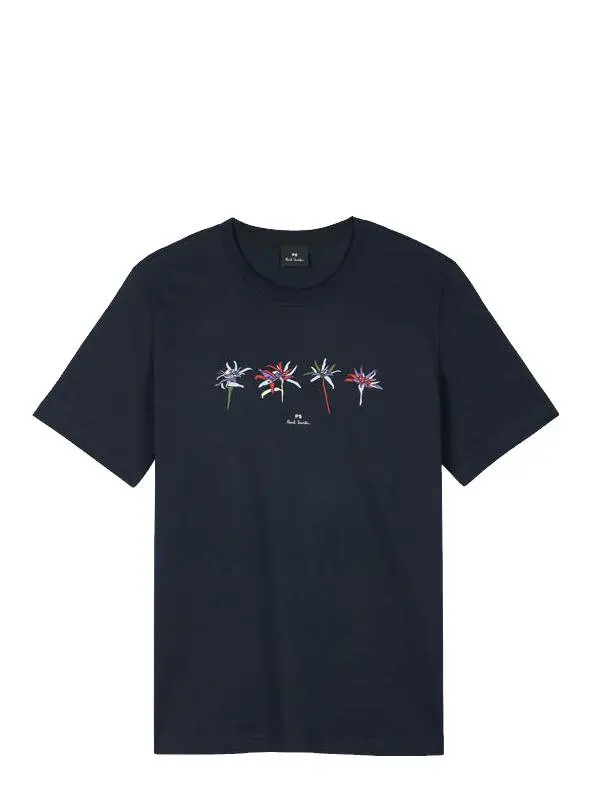 Paul Smith Dark Navy 'edelweiss' Print T-shirt - Blue