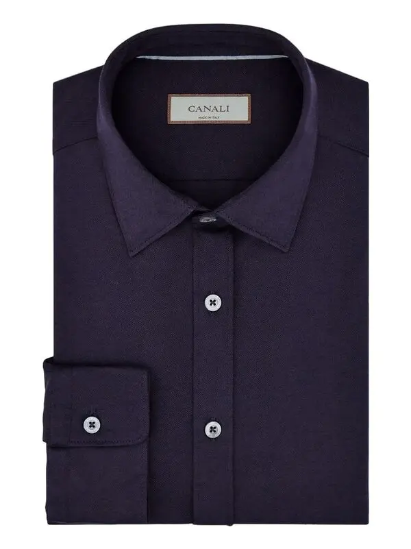 Canali Regular Fit Shirt In Navy Cotton Jersey And Lyocell - Blue