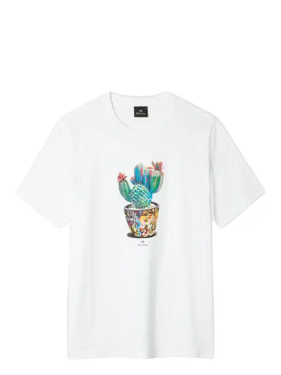 Paul Smith Graffiti Cactus' Print T-shirt - White