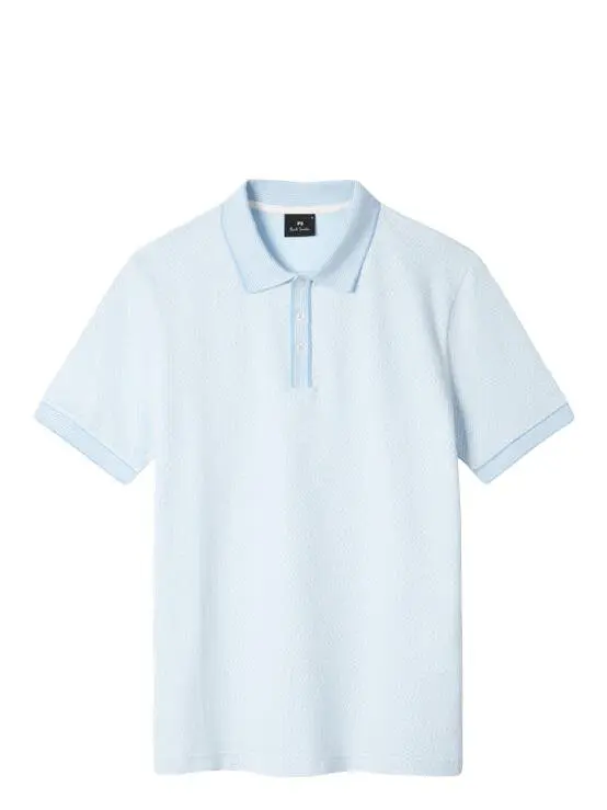 Paul Smith Light Blue Geo Mercerised Cotton Polo Shirt - White