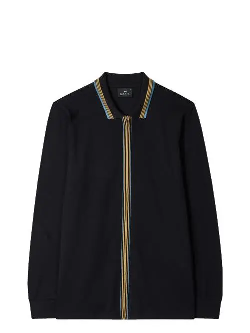 Paul Smith Contrast Tipping Full-zip Long-sleeve Polo Shirt - Black