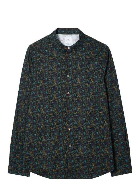 Paul Smith Organic Cotton 'globe Flower' Shirt - Black