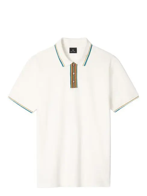 Paul Smith Ecru Polo Shirt With Stripe Tipping - White