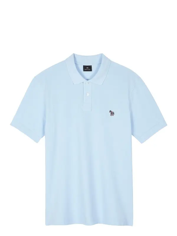 Paul Smith Pale Cotton Pique Zebra Logo Polo Shirt - Blue