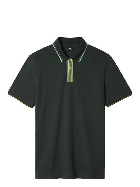 Paul Smith Dark Polo Shirt With Stripe Tipping - Green