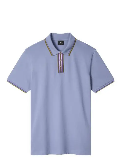 Paul Smith Washed Indigo Polo Shirt With Stripe Tipping - Purple