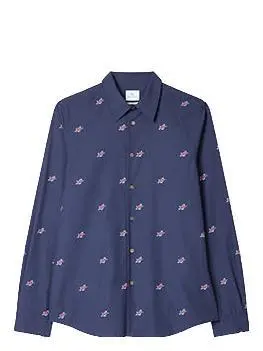 Paul Smith Tailored-fit Washed Navy 'star' Print Shirt - Blue