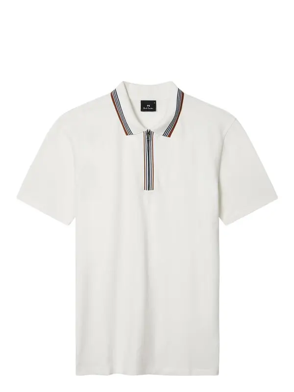 Paul Smith Contrast Tipping Zip-neck Polo Shirt - White
