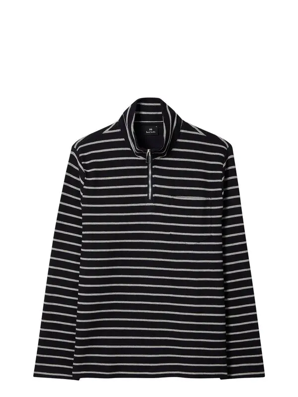 Paul Smith Textured Stripe Zip Neck Sweatshirt - Blue