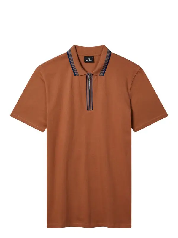 Paul Smith Contrast Tipping Zip-neck Polo Shirt - Brown