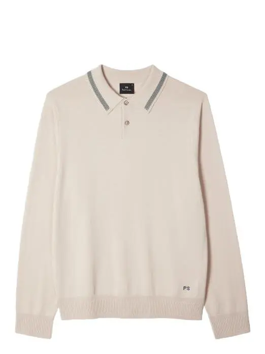 Paul Smith Ecru Merino Wool Knitted Polo Shirt - White