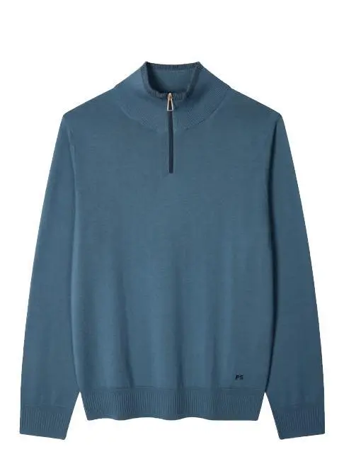 Paul Smith Merino Wool Half Zip Sweater - Blue