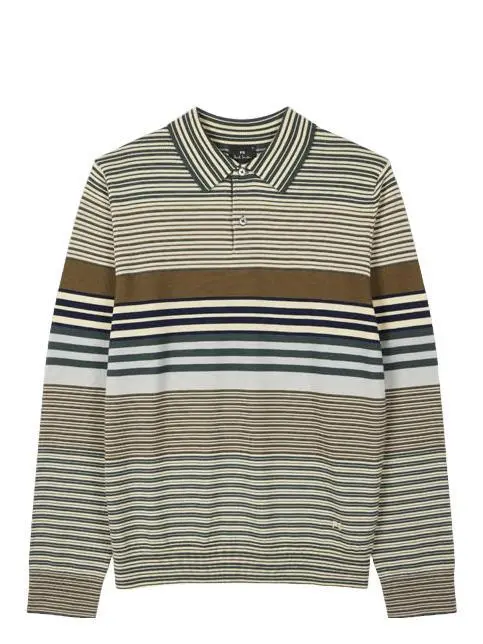 Paul Smith Khaki Merino Wool Stripe Long-sleeve Polo Shirt - Green