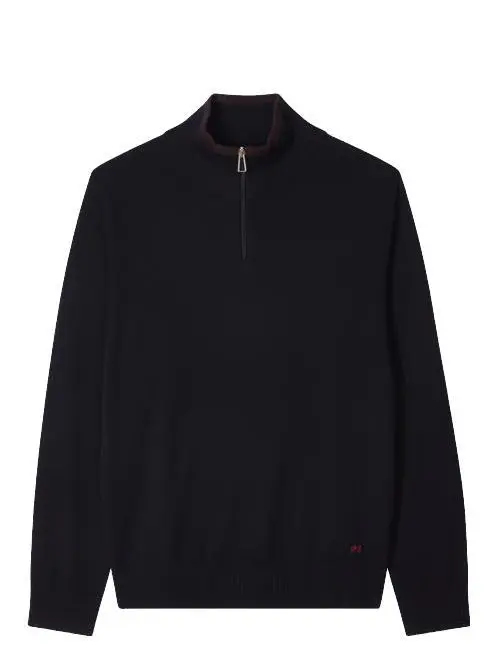 Paul Smith Merino Wool Half Zip Sweater - Blue