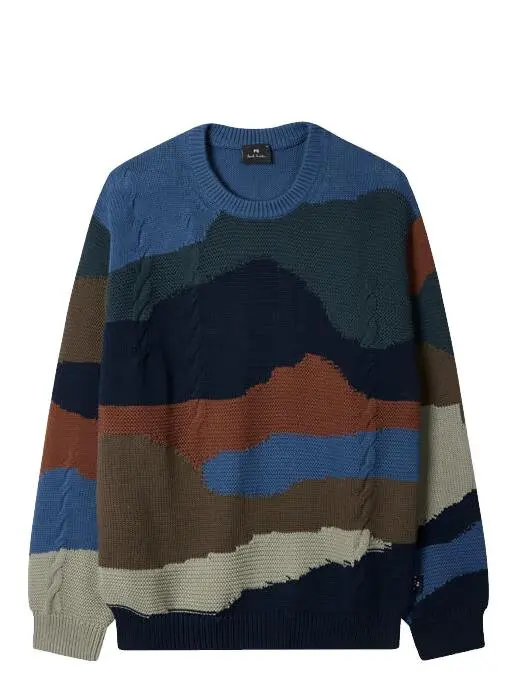 Paul Smith Mountains Intarsia Cotton Sweater - Blue