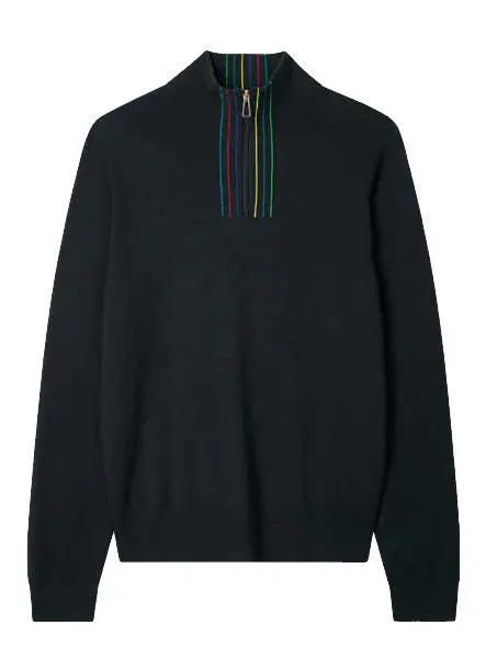 Paul Smith Merino Wool 'sports Stripe' Half Zip - Black