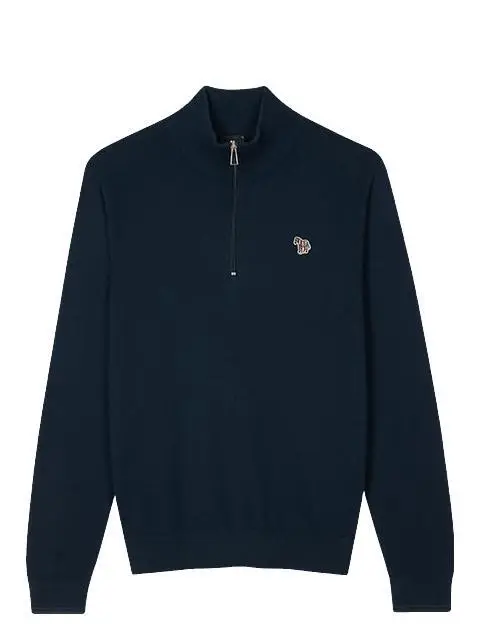 Paul Smith Cotton-blend Half Zip Sweater With Zebra Logo - Blue