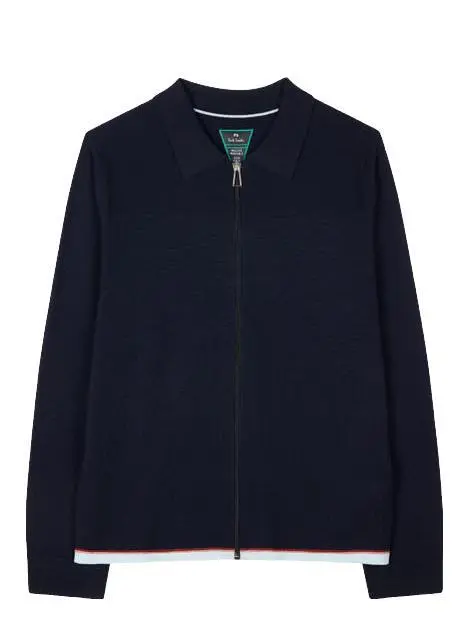 Paul Smith Washable Merino Wool Zip Cardigan - Blue