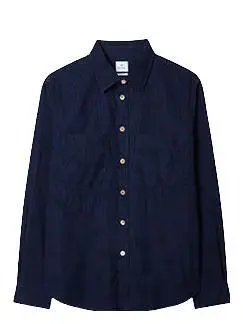 Paul Smith Navy Floral Overdye Print Corduroy Shirt - Blue