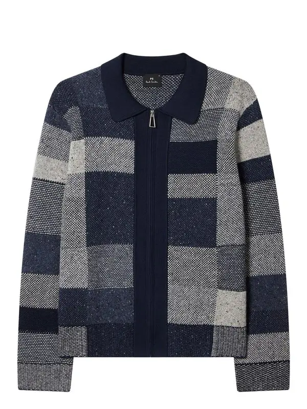 Paul Smith Tonal Patchwork Zip-through Cardigan - Blue