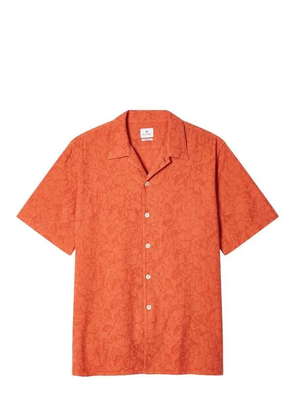 Paul Smith Cotton Textured-jacquard Short-sleeve Shirt - Orange