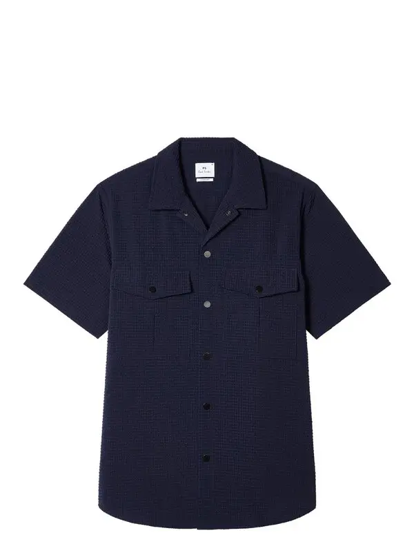 Paul Smith Navy Seersucker Short-sleeve Shirt - Blue