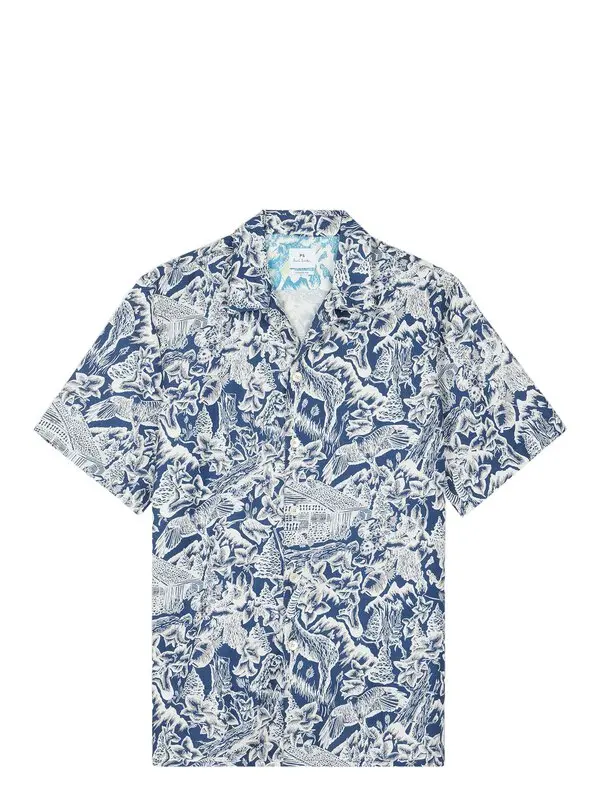 Paul Smith Casual-fit Navy And White 'chalet' Print Shirt - Blue