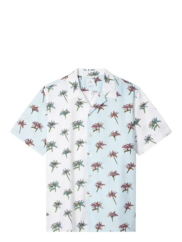 Paul Smith White And 'edelweiss' Print Short-sleeve Shirt - Blue
