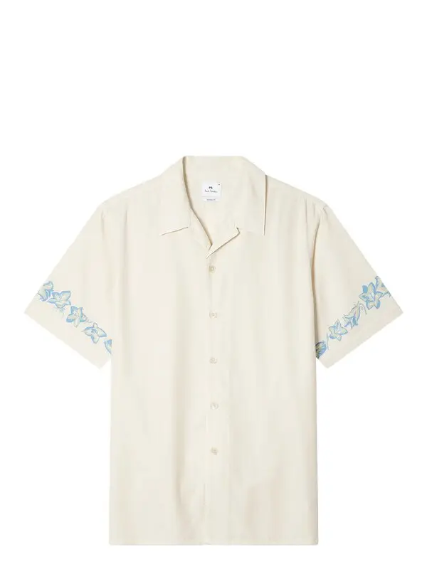 Paul Smith Ecru Lyocell-cotton Floral Trim Short-sleeve Shirt - White