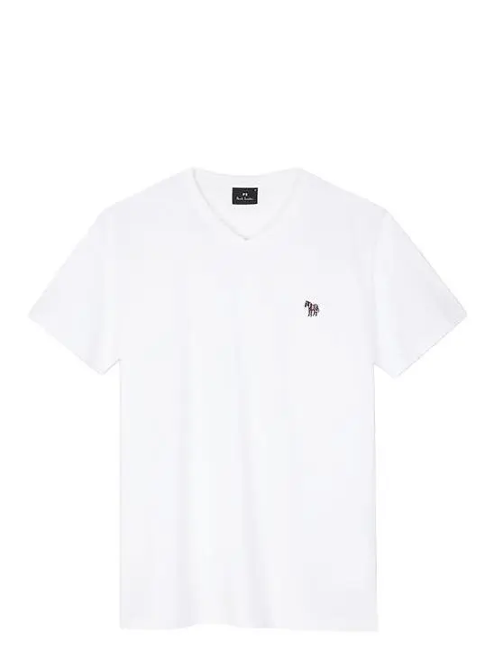Paul Smith Organic Cotton V-neck Zebra Logo T-shirt - White