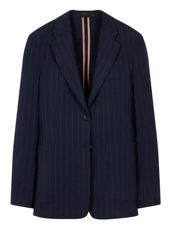 Paul Smith Wool-blend Pinstripe Seersucker Blazer - Blue