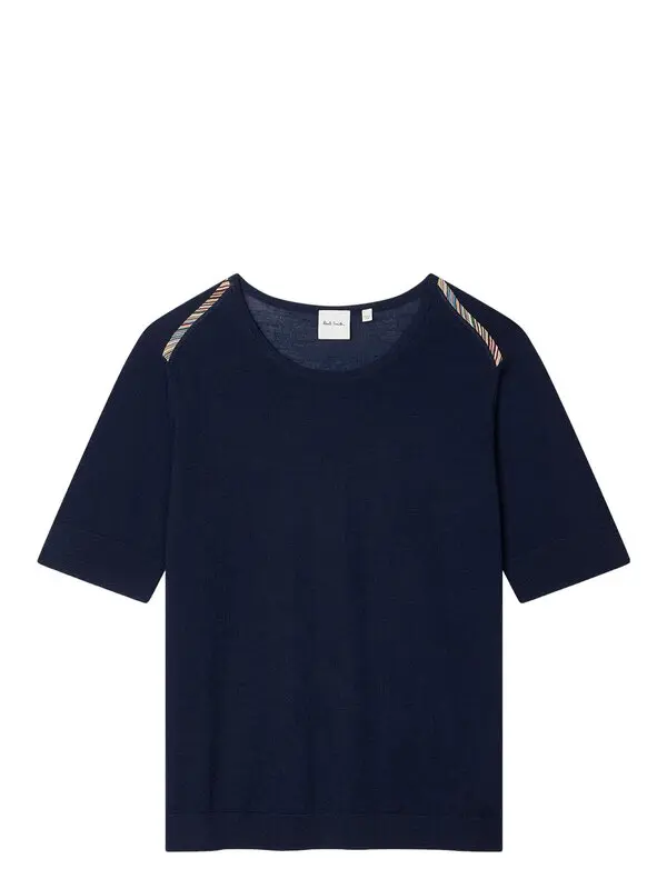 Paul Smith Knitted Top With Signature Stripe Trim - Blue