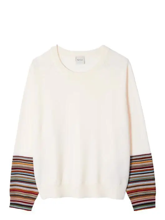 Paul Smith Merino Wool Sweater With Signature Stripe Cuff - White
