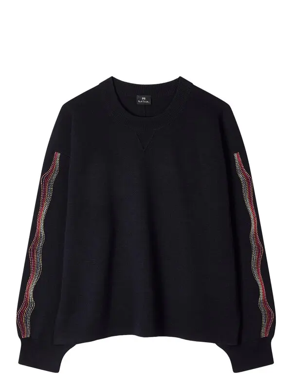 Paul Smith Knitted Sweater With Embroidered Sleeves - Blue