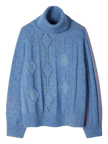 Paul Smith Cable Knit Patchwork Roll Neck Sweater - Blue