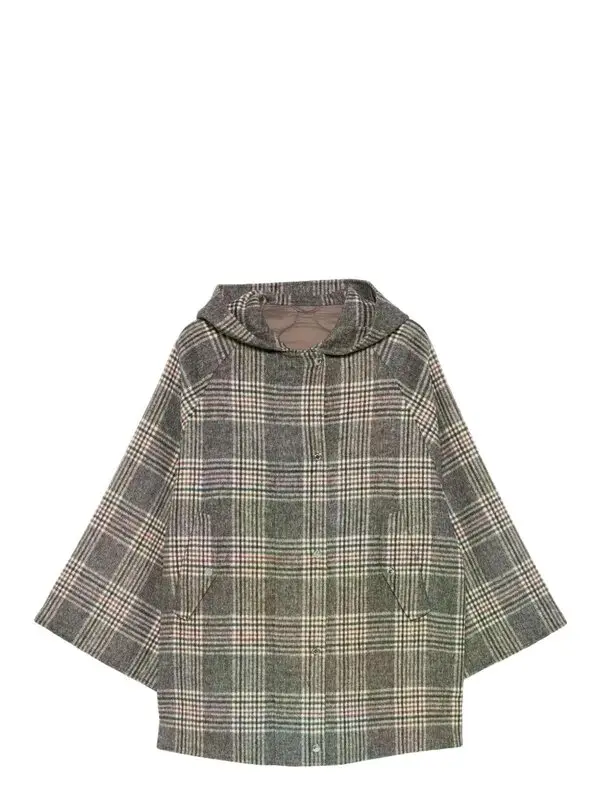 VICOLO Checkered Hooded Coat - Neutrals