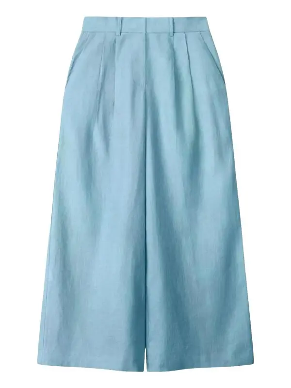 Staud Pleated Linen Wide Leg Pants - Blue
